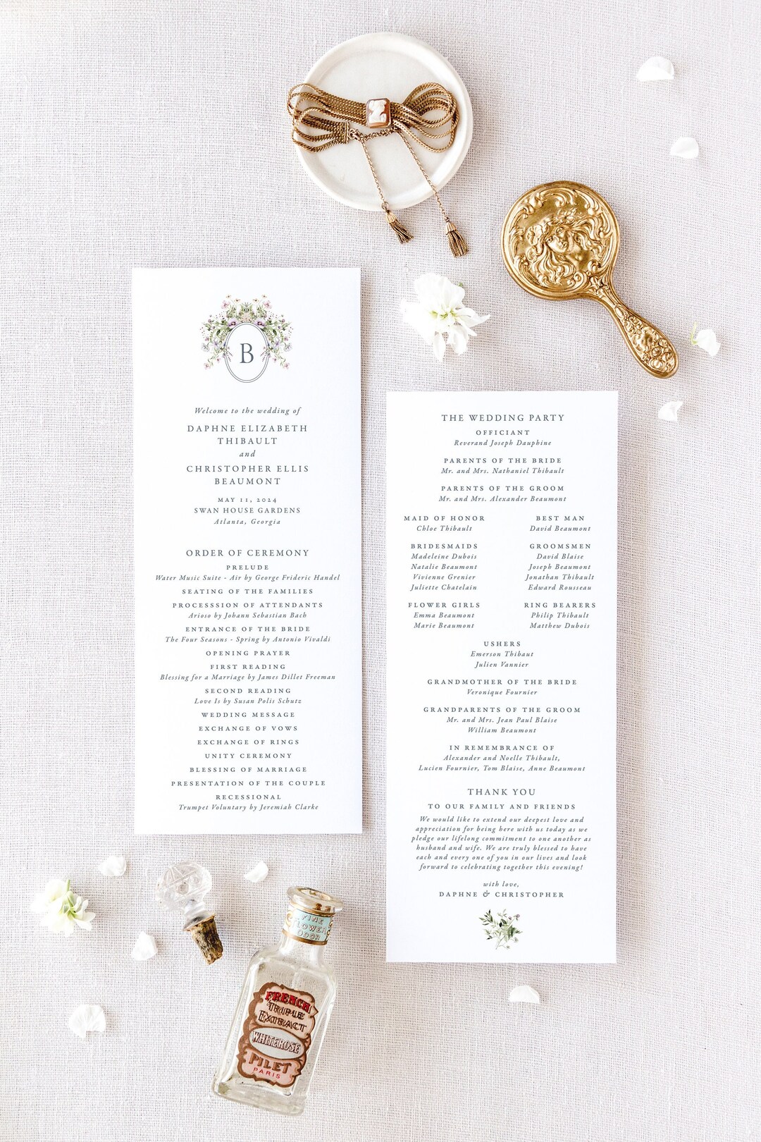 Printed Wedding Program With Monogram, Modern Wedding Programs Printable, Elegant Wedding ...