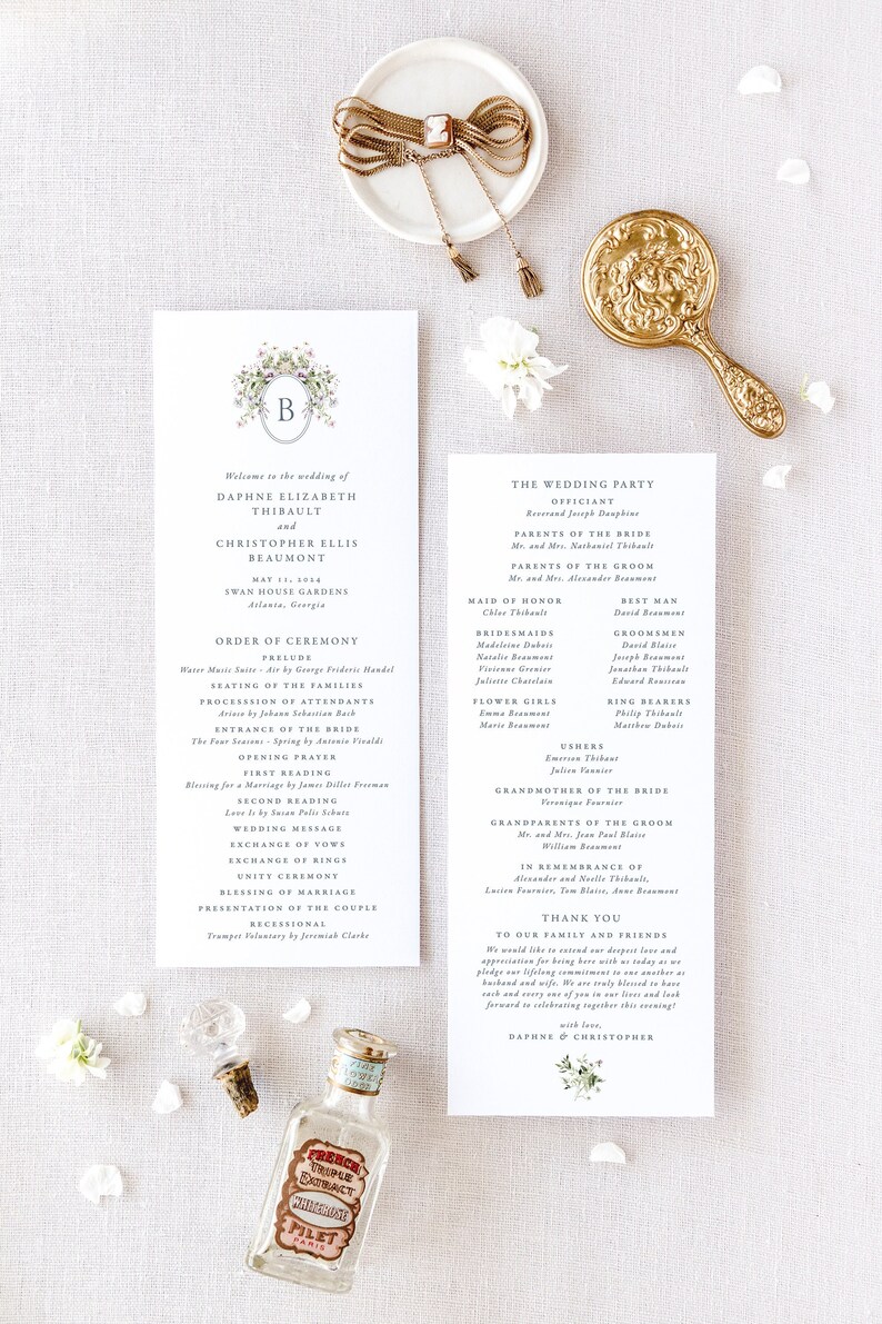 Printed Wedding Program With Monogram, Modern Wedding Programs ...