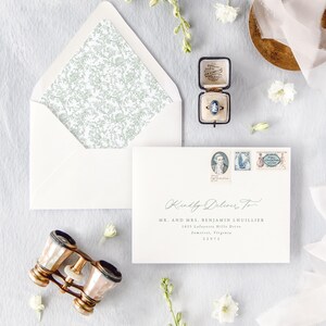 Green Floral Wedding Invitation Envelopes, French Rococo Lined ...