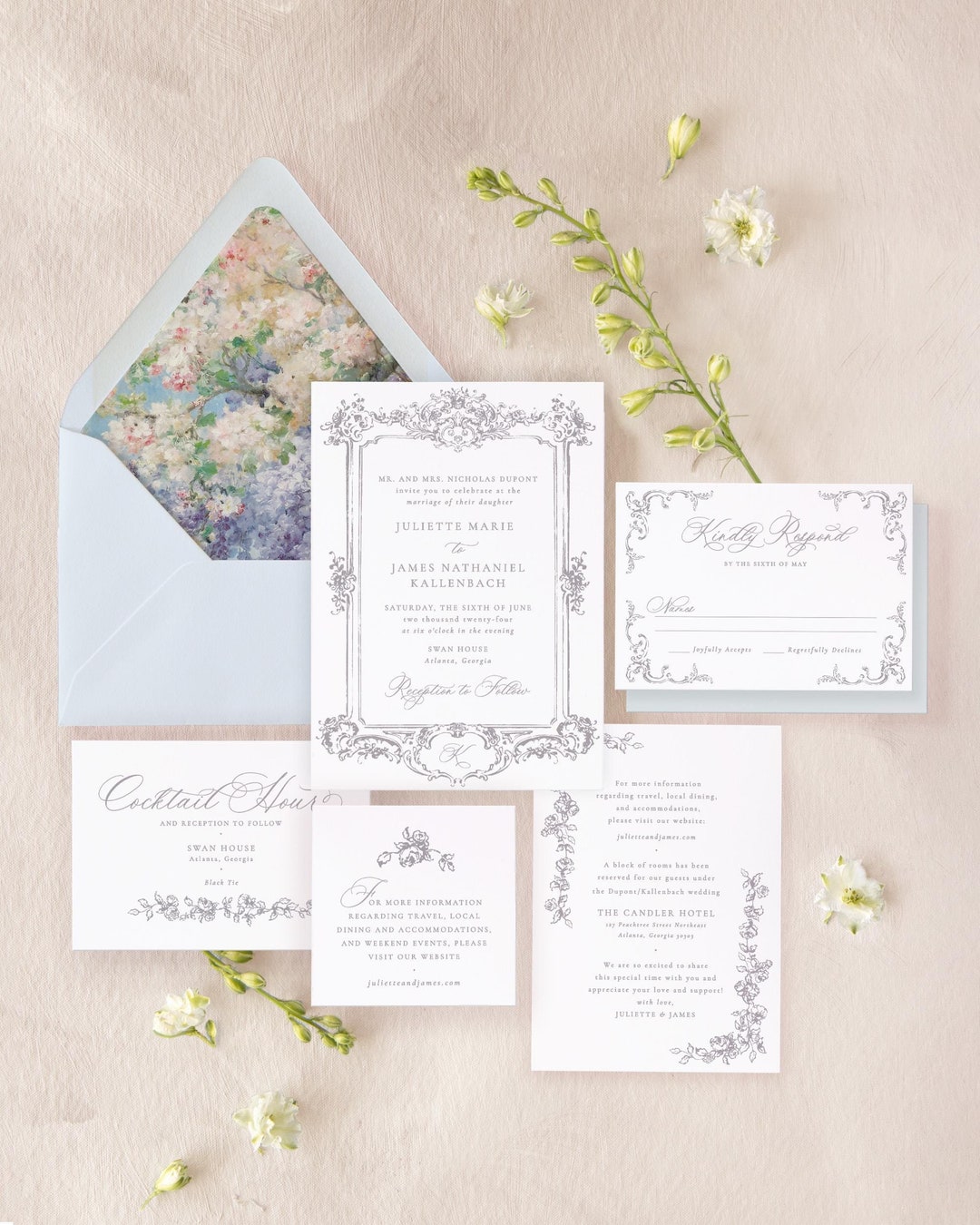 Regency Style Wedding Invitations With Frame, Elegant Wedding ...