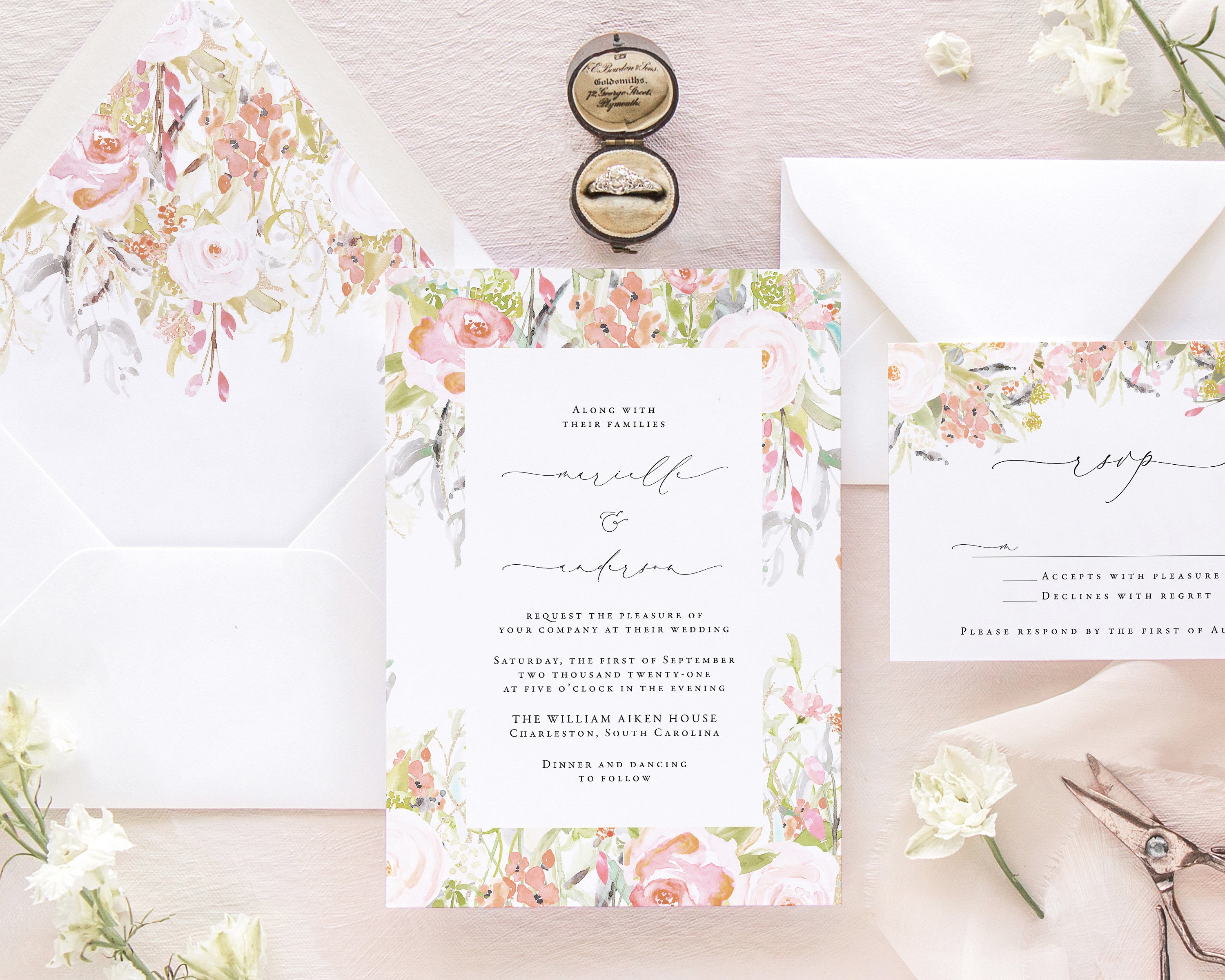 Invitations Paper Botanical English Invitation Watercolor Blush Floral ...