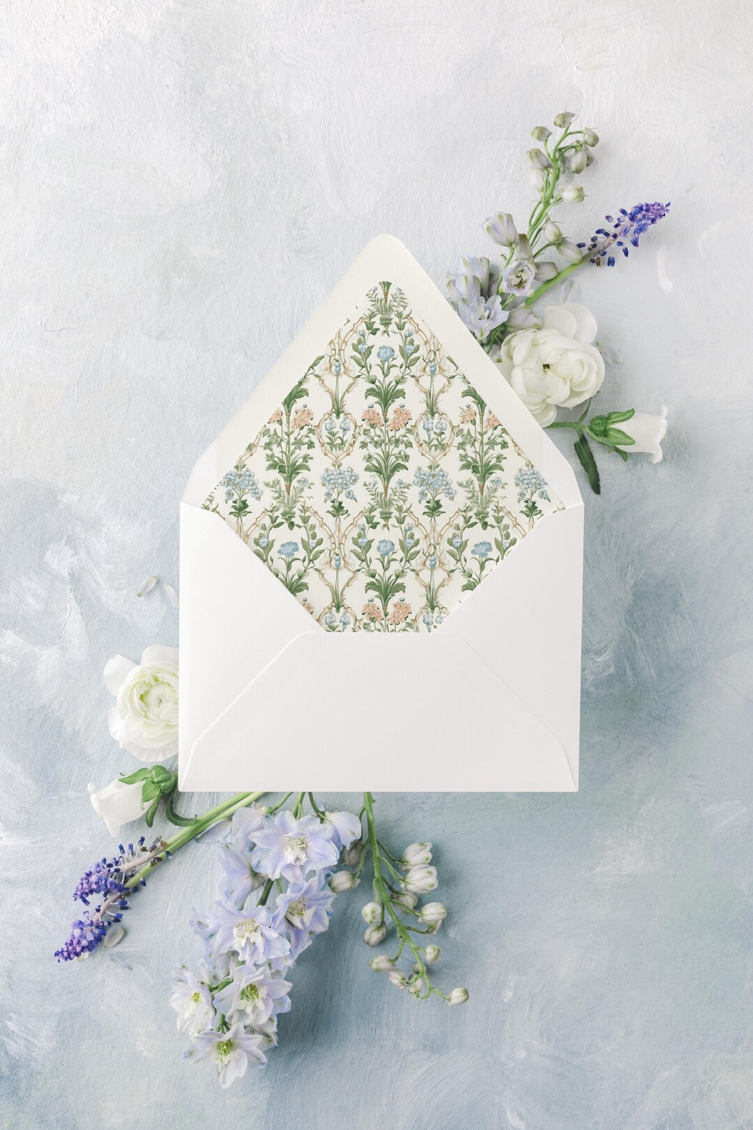 English Regency Wedding Invitation Envelopes, Pink and Blue Floral ...