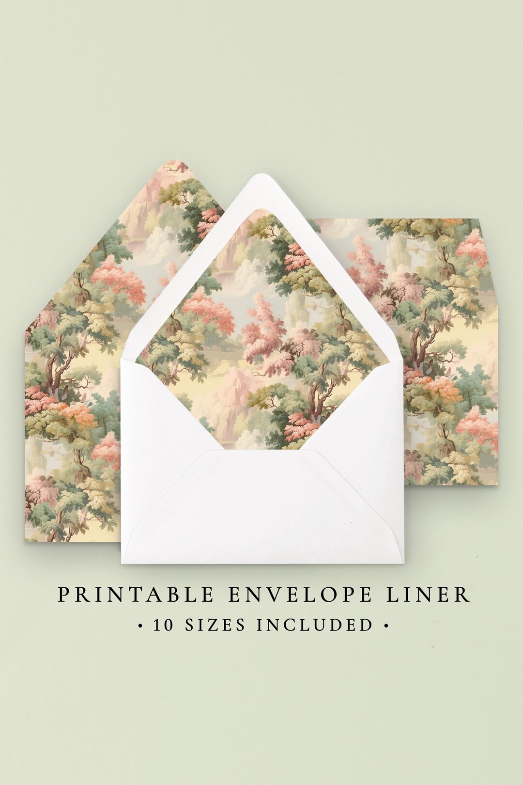 Pink and Green Toile Envelope Liner Template Instant Download ...