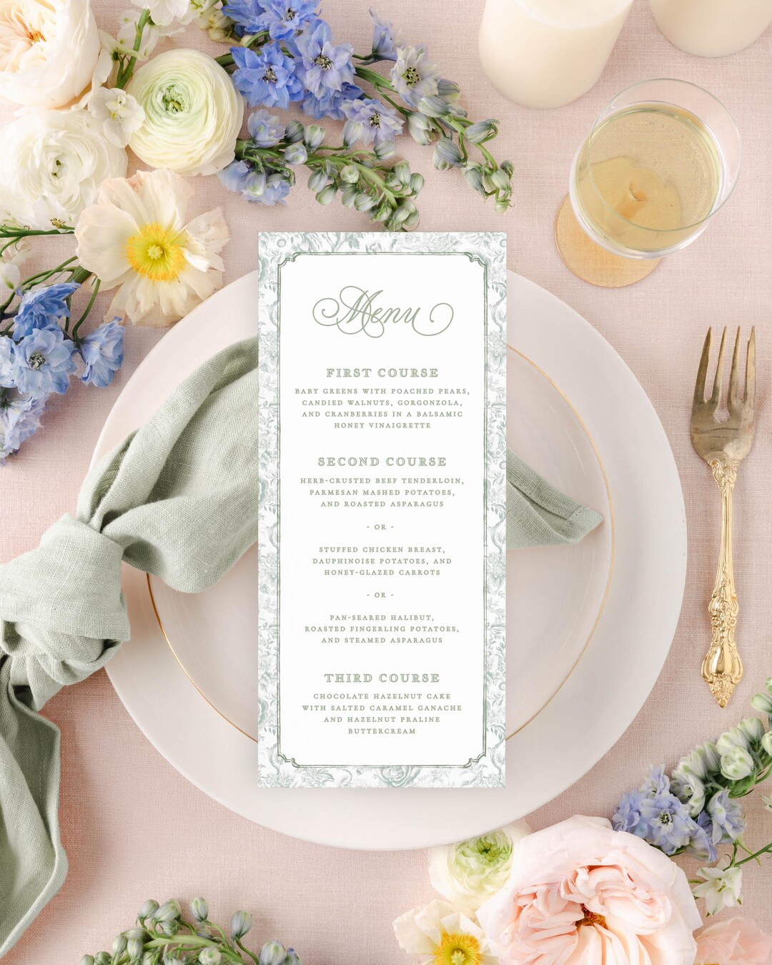 Sage Green Wedding Menu Template Instant Download, Floral Wedding Menus ...