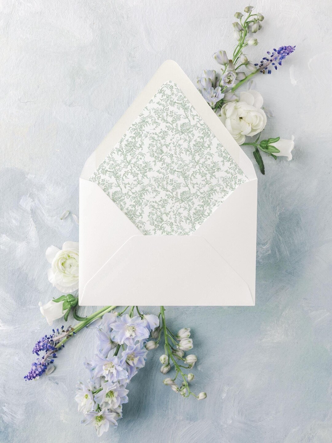 Green Floral Wedding Invitation Envelopes, French Rococo Lined ...