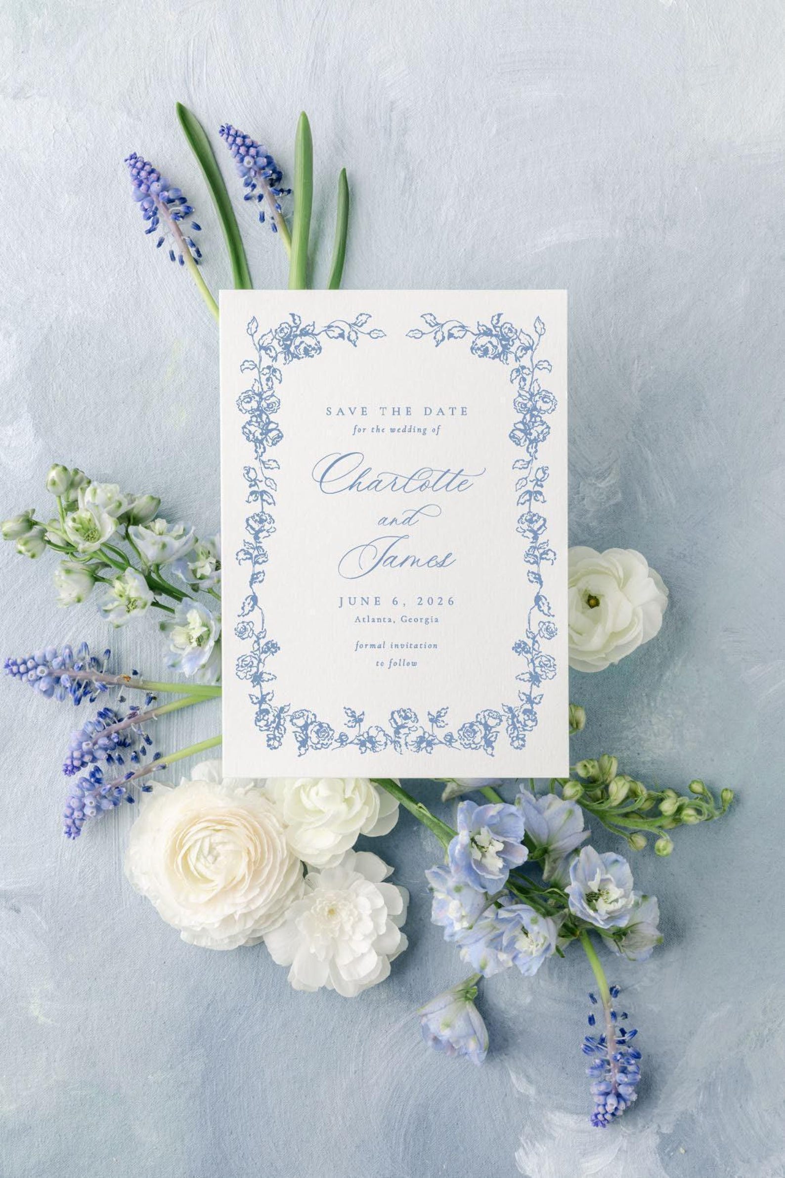Floral Frame Save the Date for Wedding, Printed Save the Dates, Classic ...
