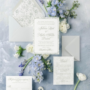 Sage Green Floral Wedding Invitation, Traditional Wedding Invitations ...