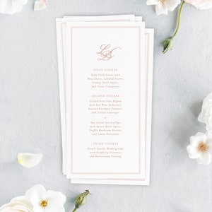 Modern Classic Wedding Menu Cards, Elegant Wedding Menu Printed, Gold ...