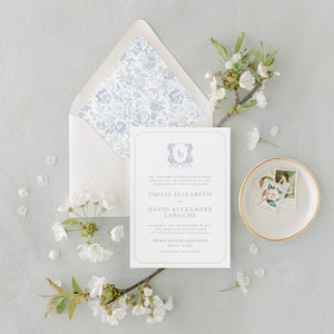 Blue Floral Wedding Invitation Envelopes, Grandmillenial Rose Lined ...