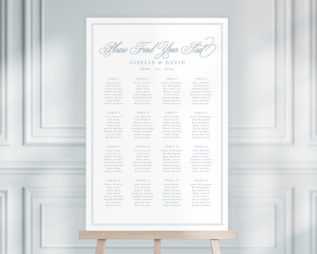Classic Wedding Seating Chart, Calligraphy Wedding Sign, Wedding Table ...