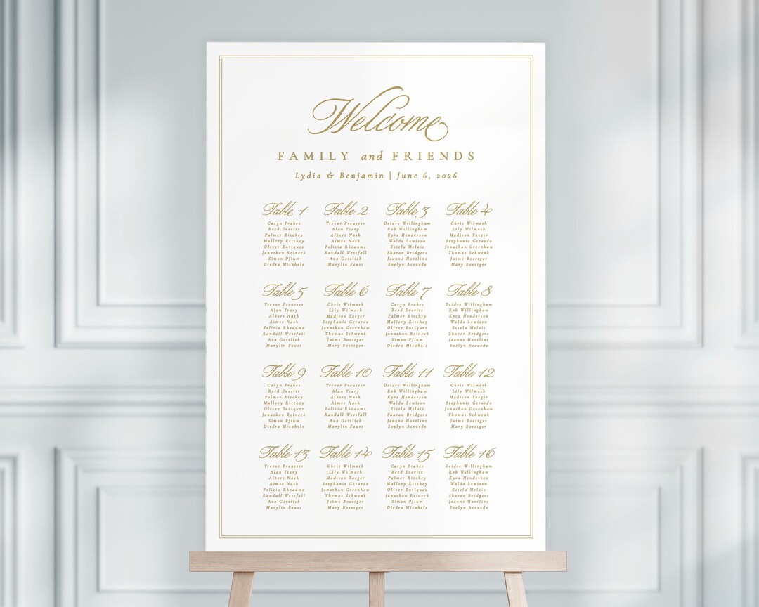 Classic Wedding Table Plan, Elegant Wedding Seating Chart, Printable ...