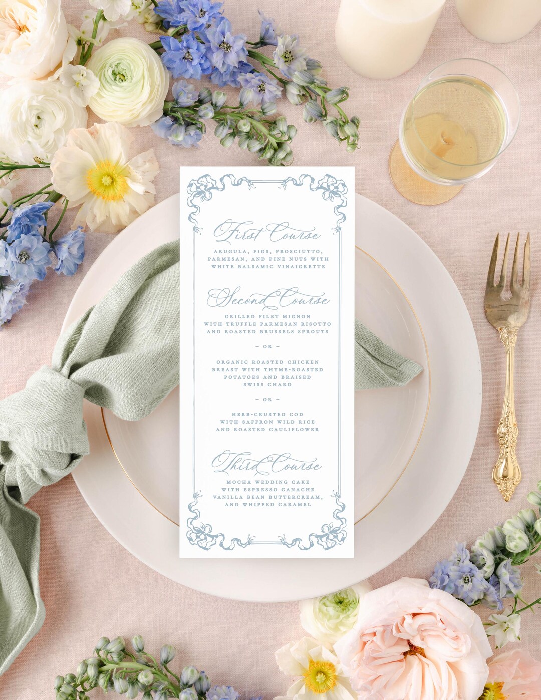 Coquette Bow Wedding Menu Template Digital Download, Printable Menu ...
