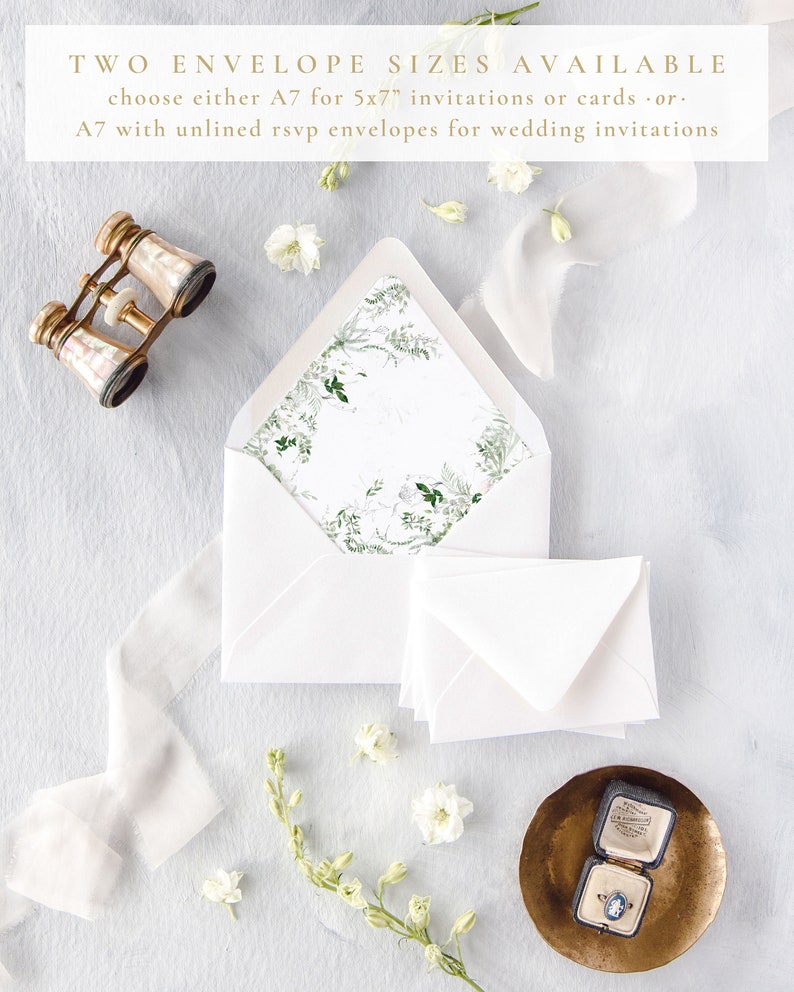 Greenery Lined Envelopes for Rustic Wedding Invitations | Etsy