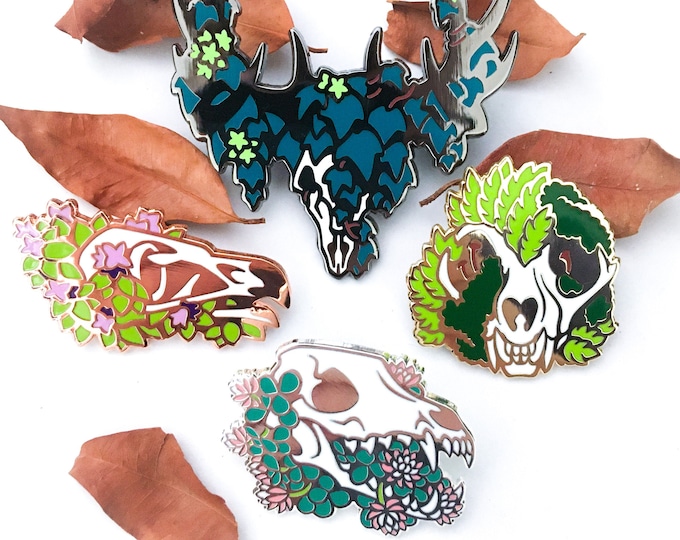 Seconds Sale - Bone Garden Hard Enamel Animal Skull Pins - Etsy
