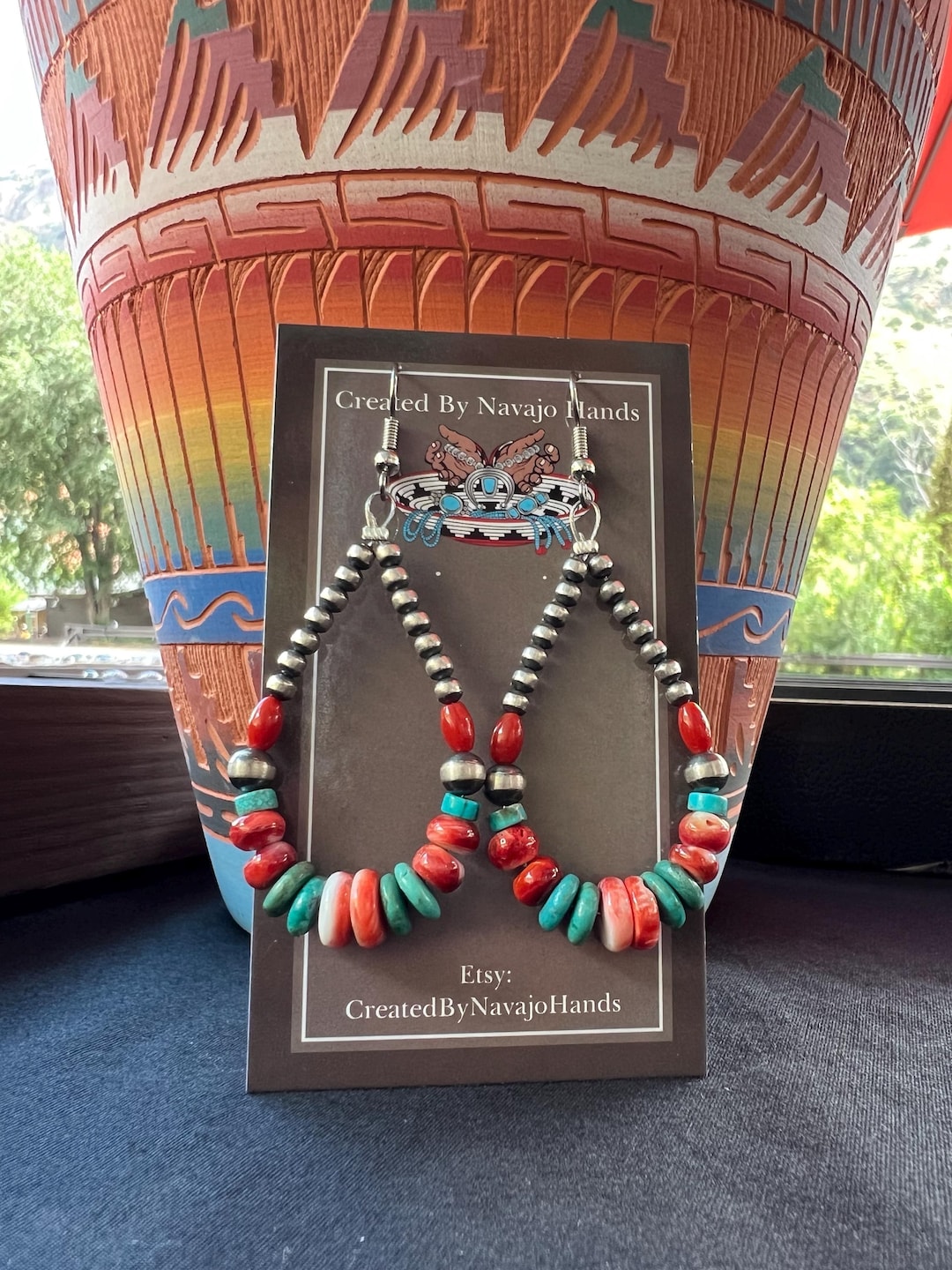 Red Spiny Shell With Turquoise and Navajo Pearl Earrings E2 - Etsy
