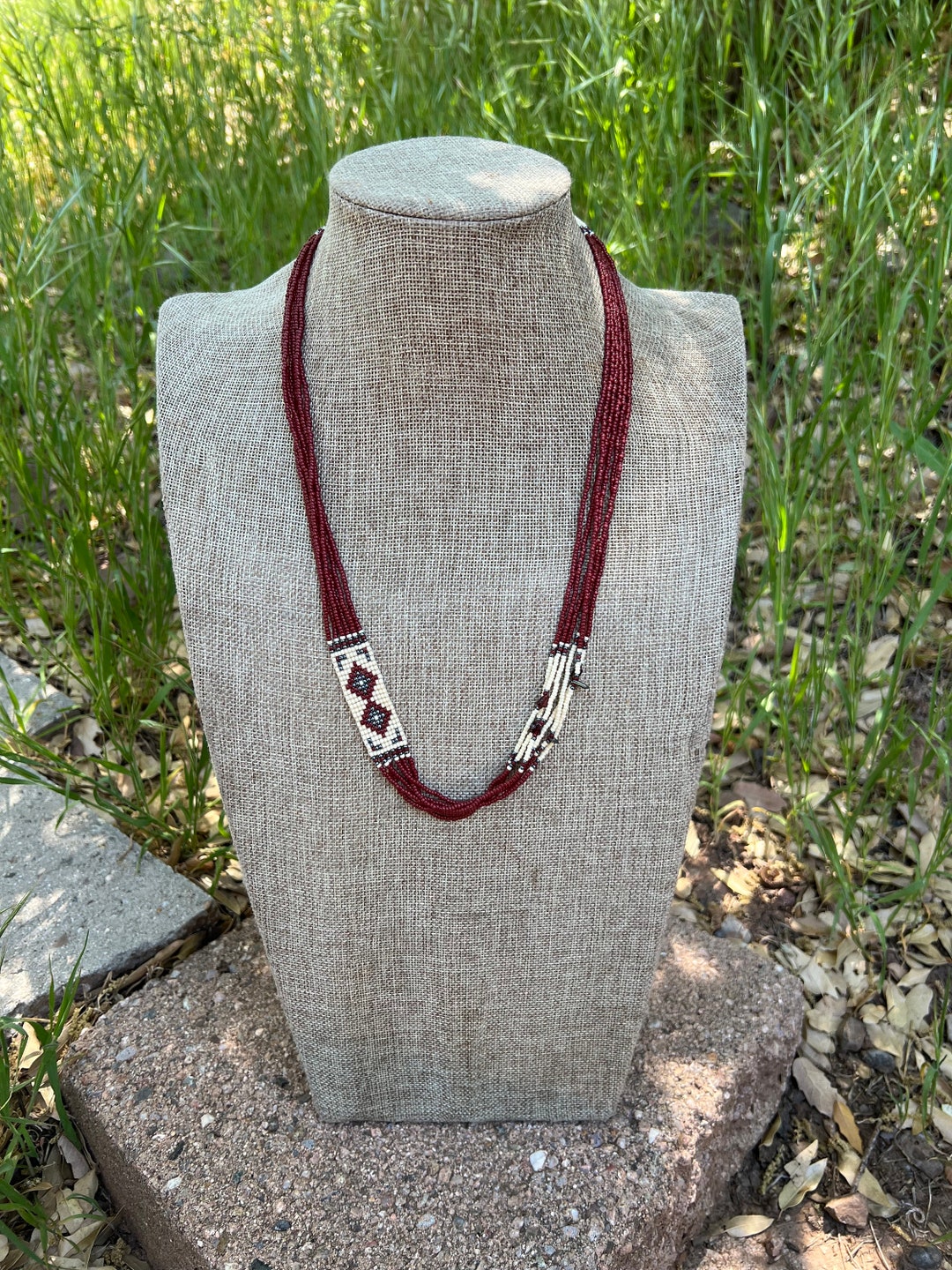 26 Navajo Loom Beaded Necklace With Navajo Rug Pattern Necklace With ...