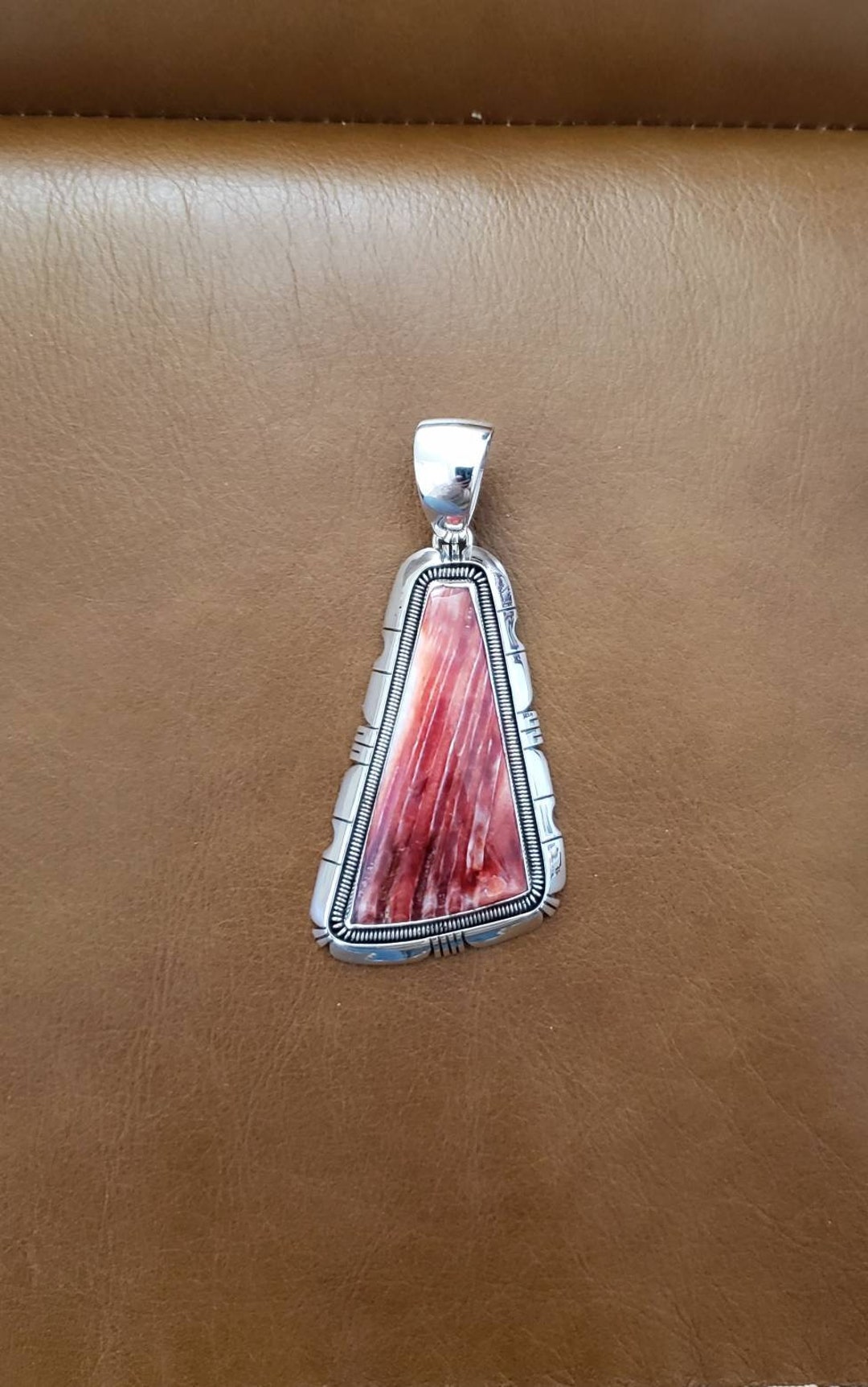 Sterling Silver Red Spiny Oyster Shell Pendant Navajo Handmade - Etsy