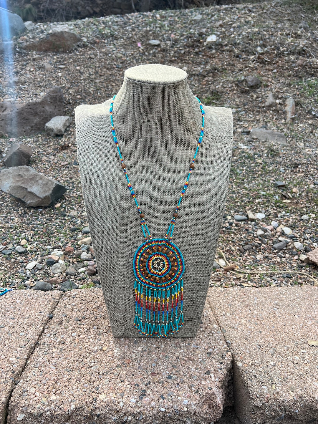 Navajo Beaded Juniper Berry Seed Medallion Necklace Longer Length - Etsy