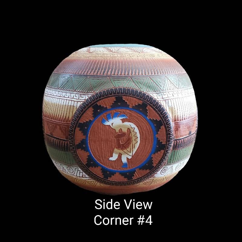 Navajo Handetched Pottery 4 Corner Design Kokopelli Flute Player Fine ...