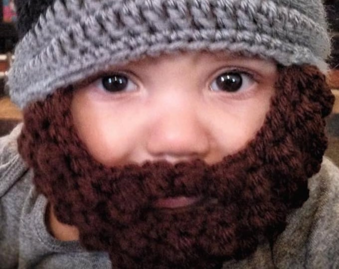 Custom Beard Crochet Hat- Baby Beard Hat- Child Beard Hat- Bobble Beard ...