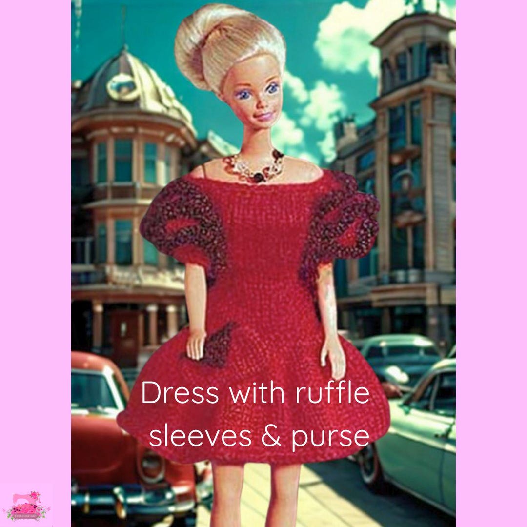 Vintage Doll Dress Knitting Pattern, Ruffle Sleeves, Purse (PDF) - Etsy UK