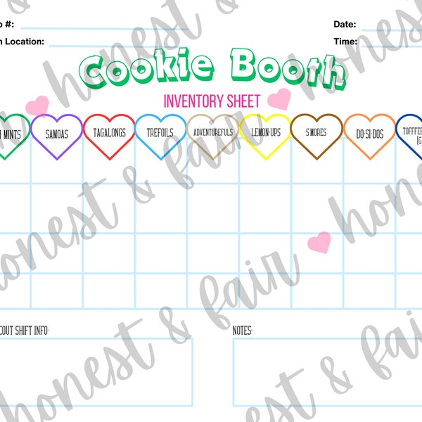 Girl Scout Cookie Inventory Sheet - Etsy