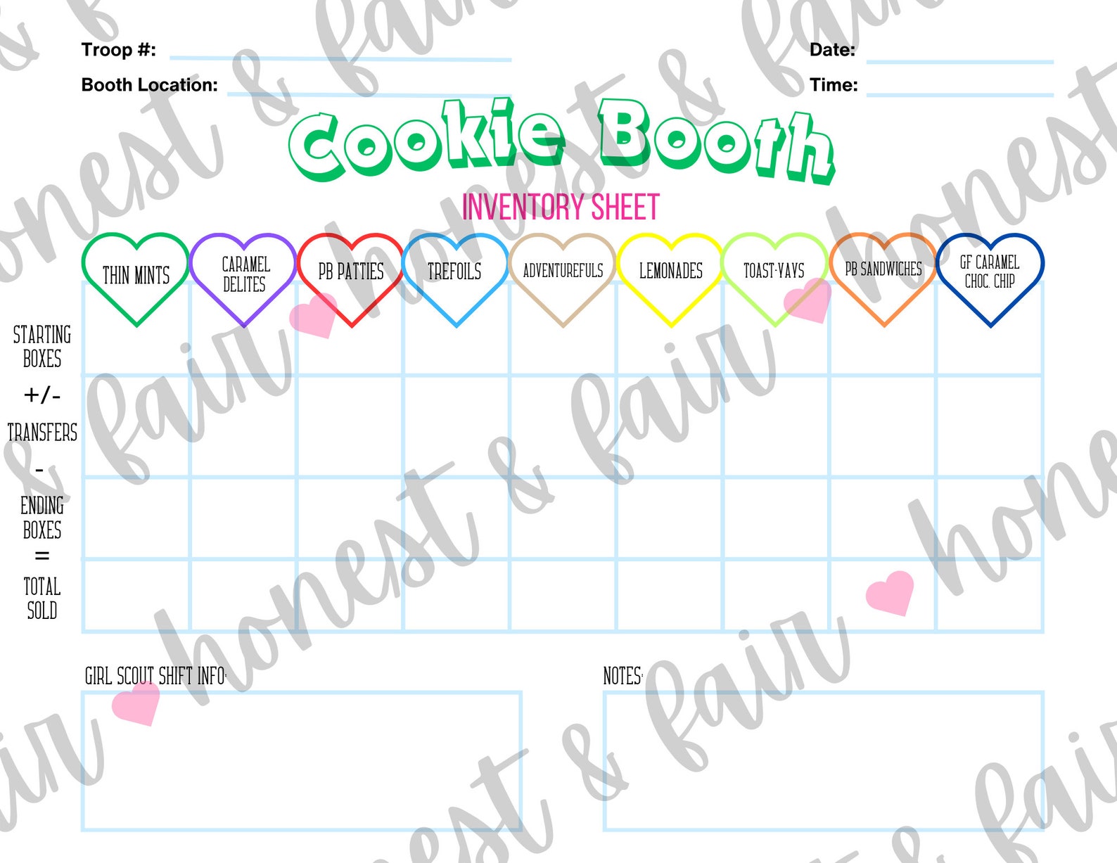 ABC Cookie Inventory Sheet Girl Scout Cookies | Cookie Tracker, Girl ...