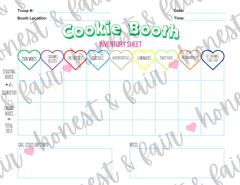 ABC Cookie Inventory Sheet Girl Scout Cookies | Cookie Tracker, Girl ...