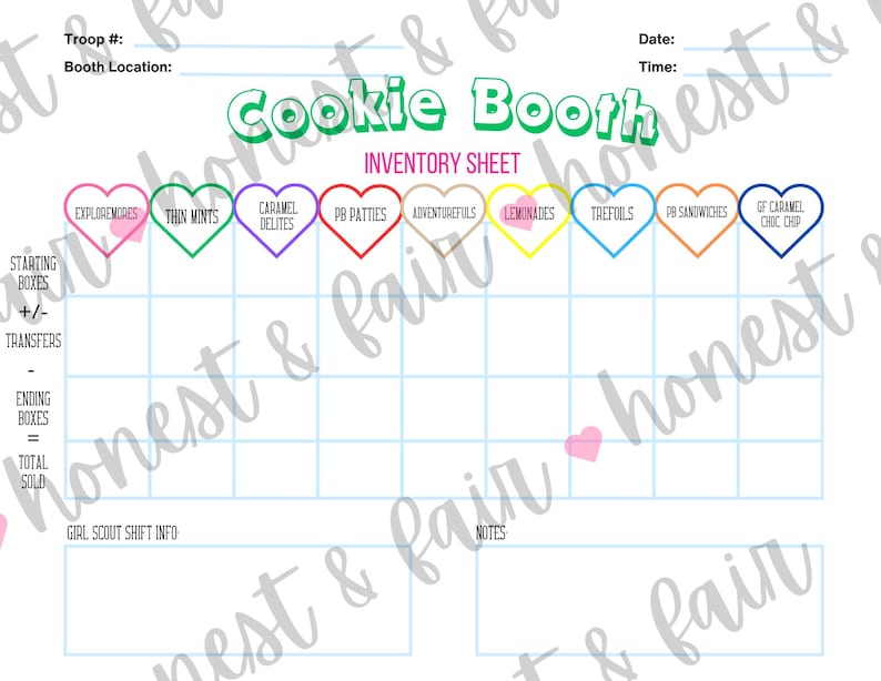 Girl Scout Cookie Booth Inventory Tracker Sheet ABC Bakers (2026 ...