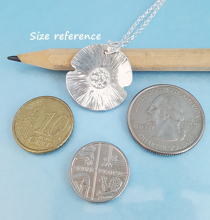 Poppy Necklace, Nickel Free Silver Flower Poppy Pendant Remembrance ...
