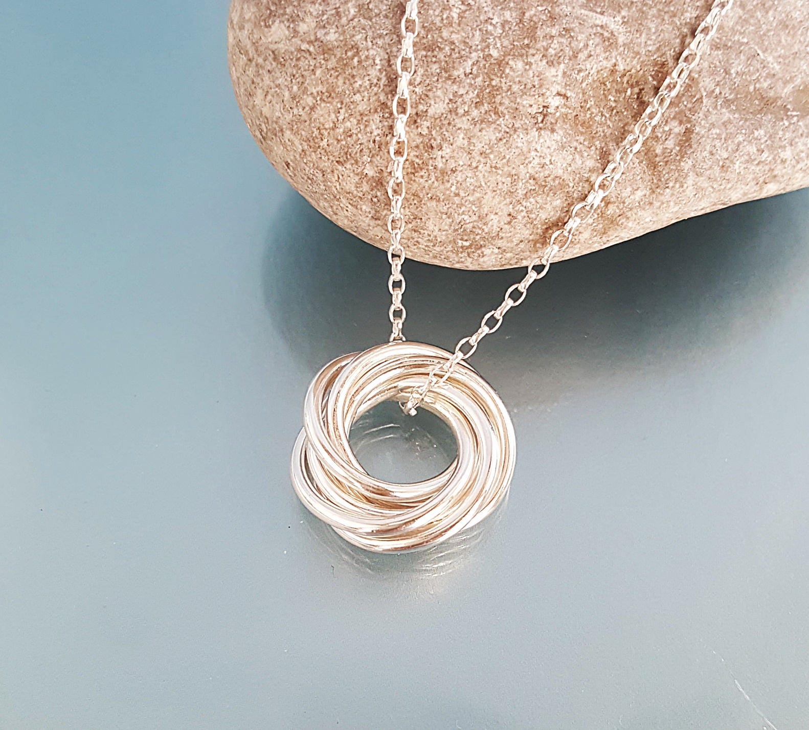 6 Entwined Rings 60th Silver Necklace Six Rolling Russian - Etsy