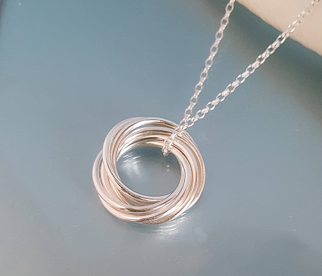 Sterling Silver Interlocking Rings Necklace: 70th Birthday Gift ...