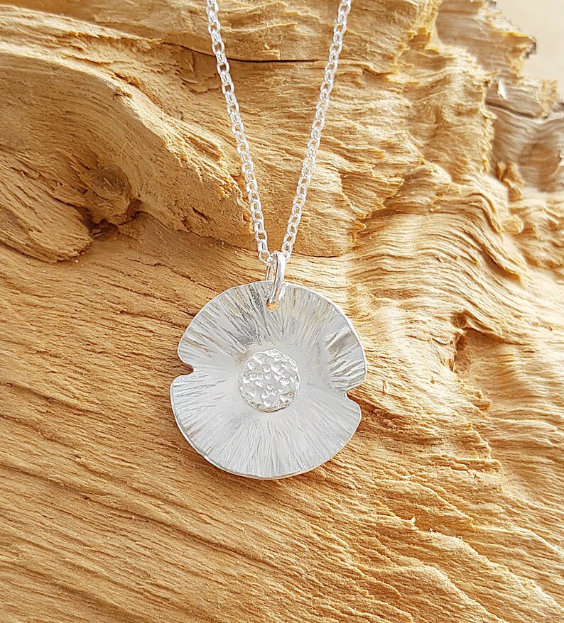 Poppy Necklace, Nickel Free Silver Flower Poppy Pendant Remembrance ...