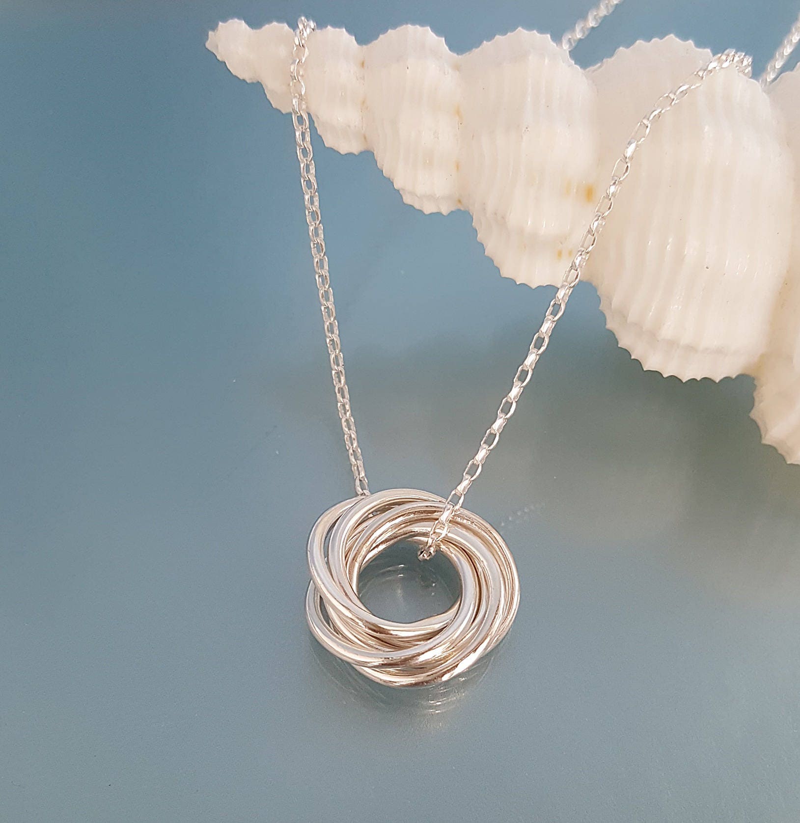 6 Entwined Rings 60th Silver Necklace Six Rolling Russian - Etsy