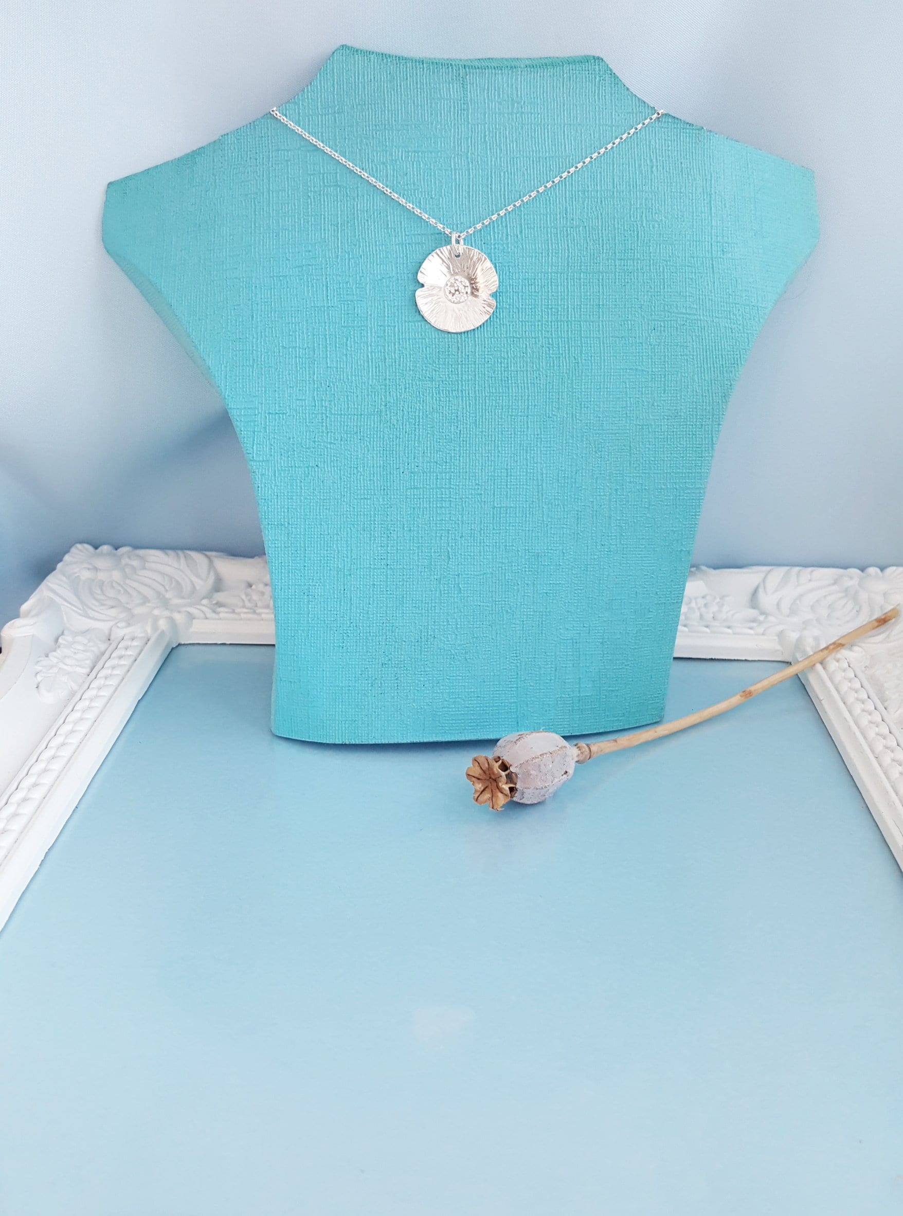 Poppy Necklace, Nickel Free Silver Flower Poppy Pendant Remembrance ...