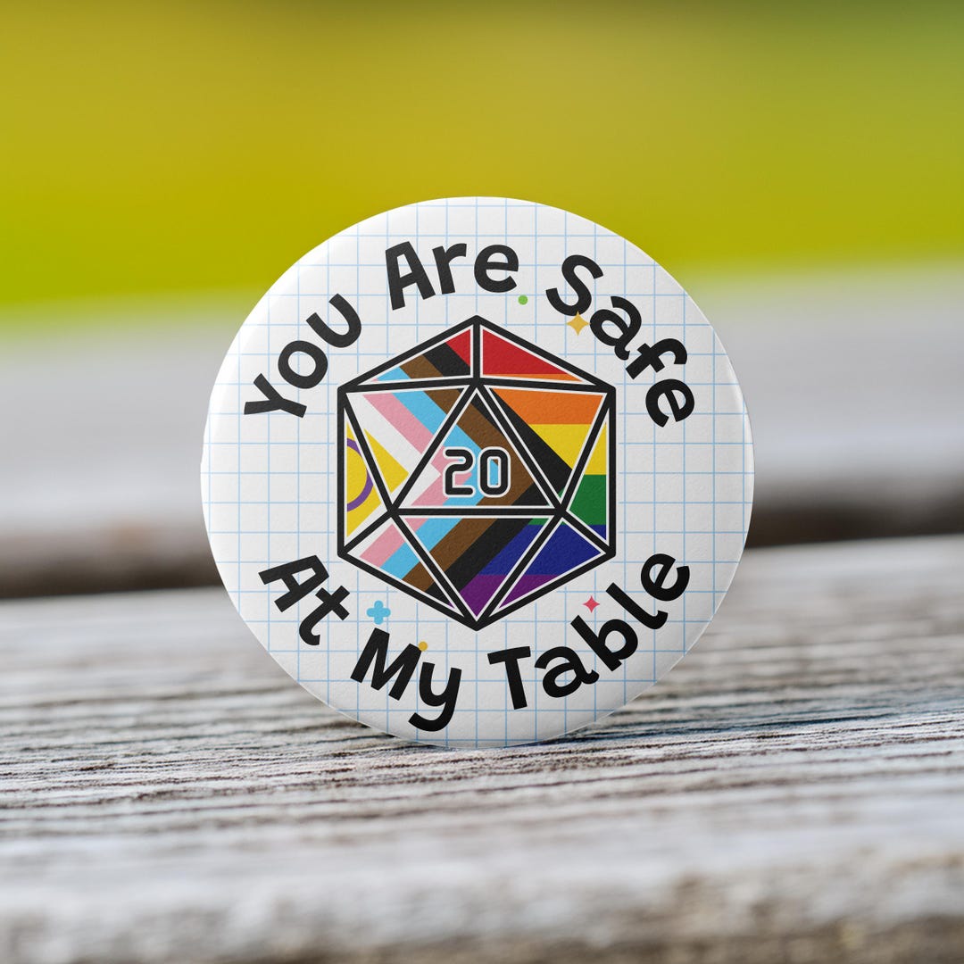 Safe at My Table Dnd Pride Flag Button: RPG Gaming Pin - Etsy