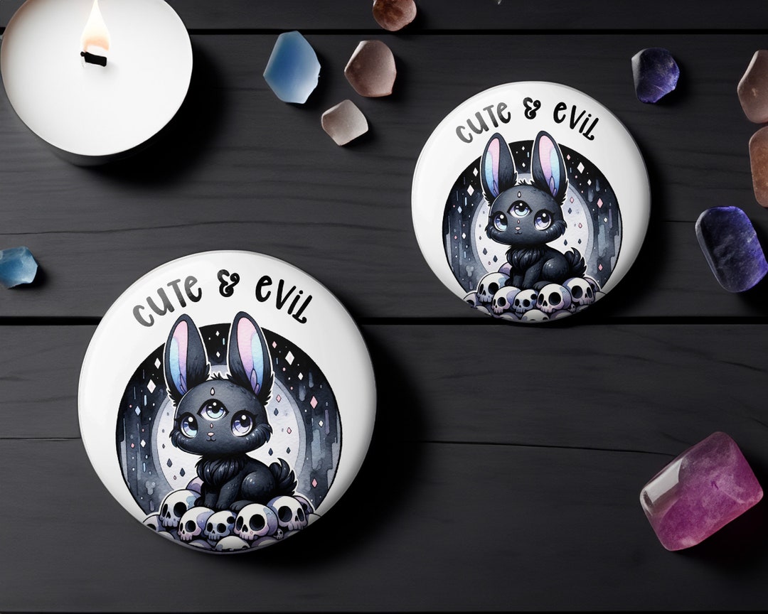 Cute & Evil Pastel Goth / Yami Kawaii Satanic Bunny Button Pin, Magnet ...