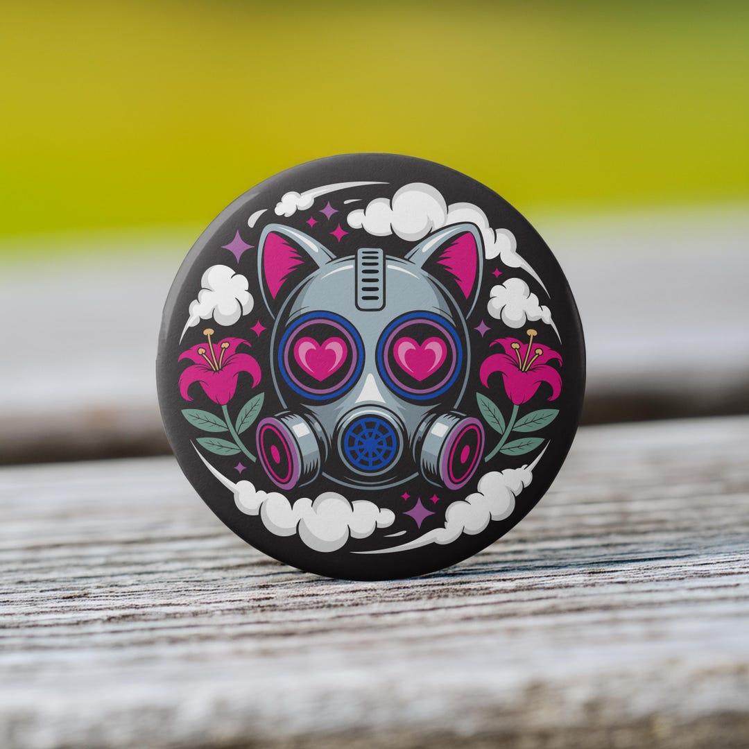 Subtle Bisexual Pride Cat Gas Mask Button - Available as a Pin ...