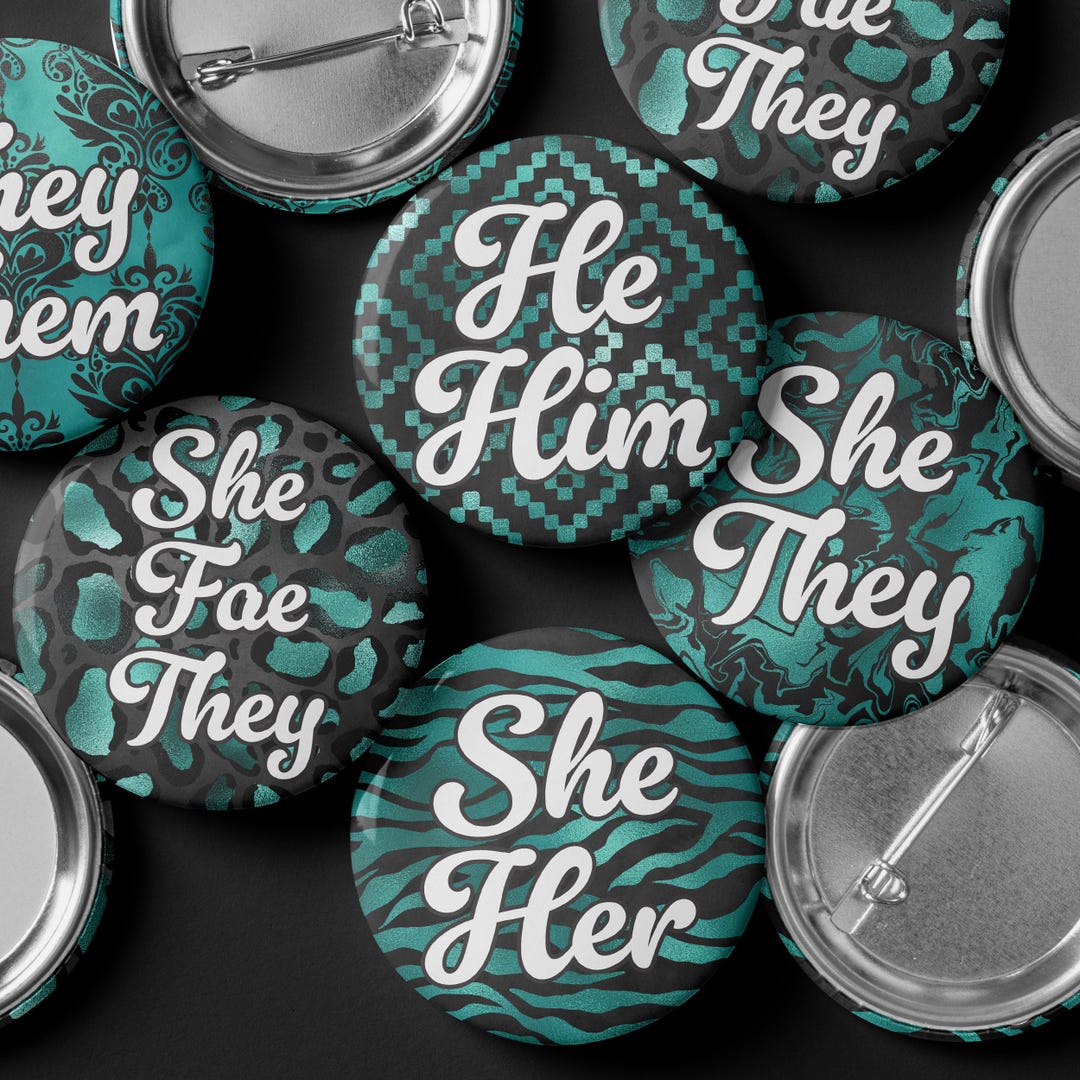 Custom Pronoun Button in Teal and Black - Pin, Zipper Pull, Magnet ...