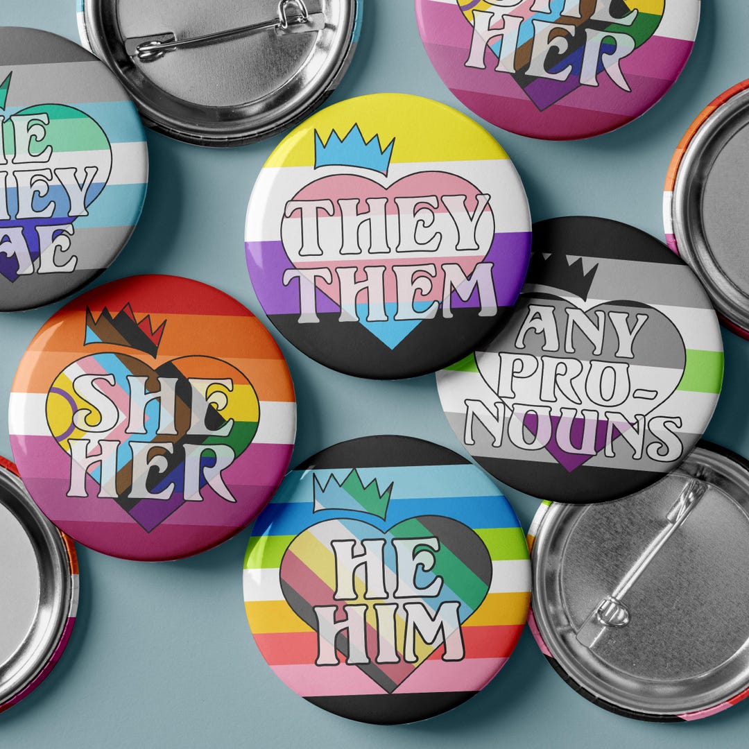 Double Pride Flag Heart Pronoun Button - Pin, Keychain, Magnet, Zipper Pull - Etsy
