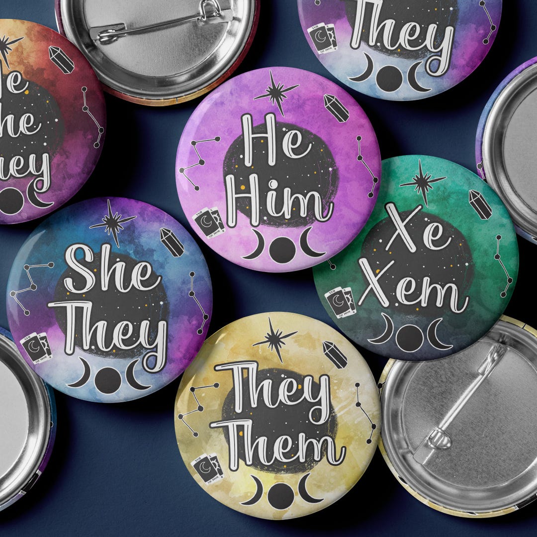 Custom Pronoun Button - Tarot and Crystals - Pin, Keychain, Magnet ...