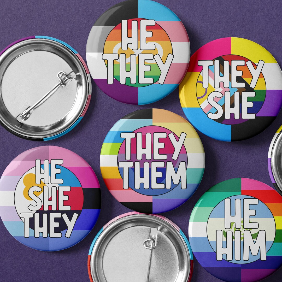 Custom Triple Pride Flag Pronoun Button - Pin, Keychain, Magnet, or Zipper Pull - Etsy