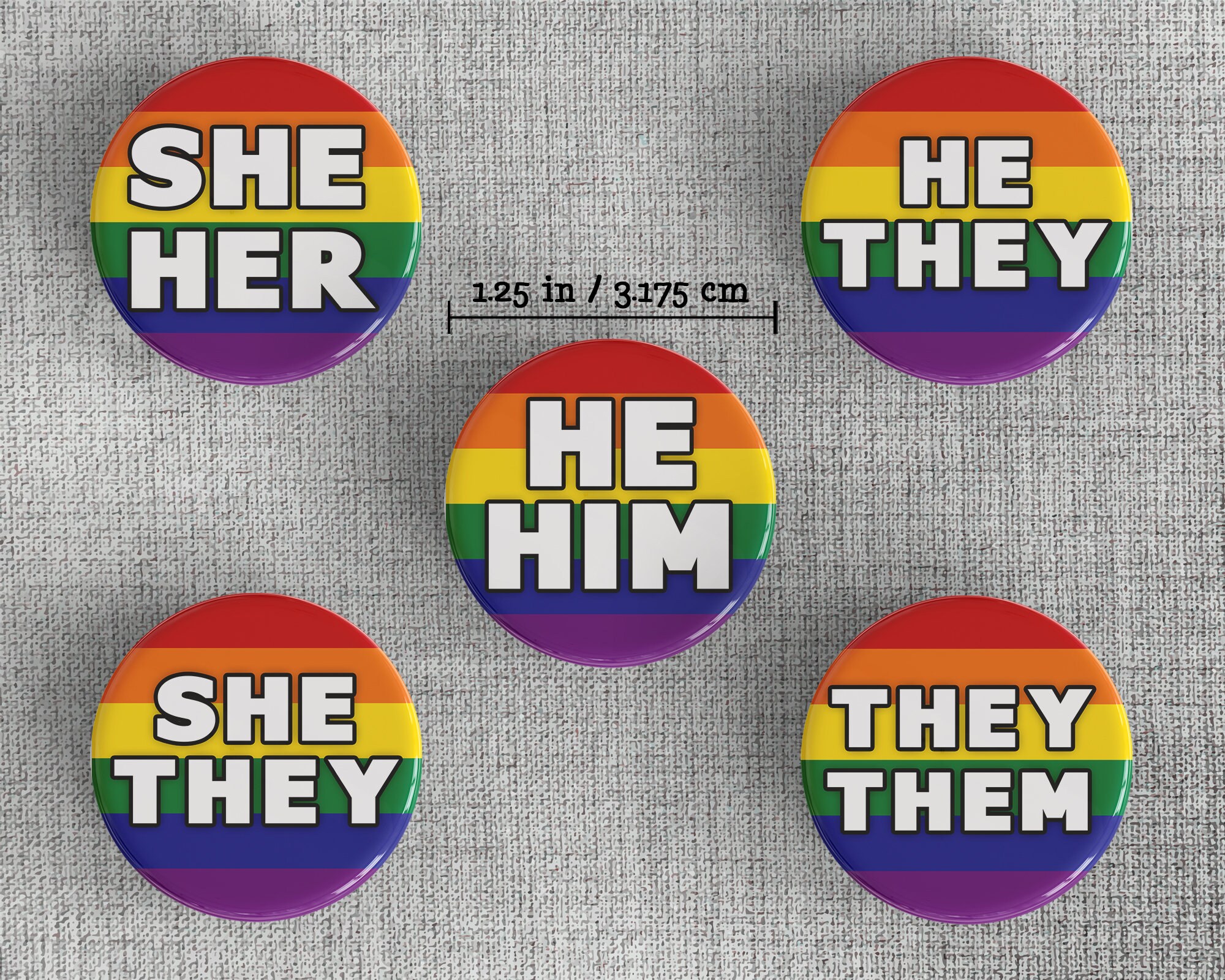 Traditional Rainbow Pride Flag Pronoun 1.25 Button/Badge | Etsy