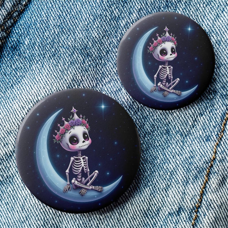 Pastel Goth Skeleton on Moon Button: Pin, Keychain, Magnet - Etsy