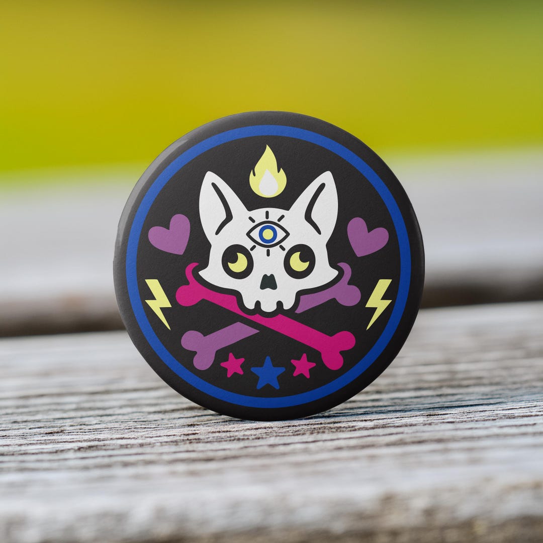 Subtle Bisexual Pride Fox Skull & Crossbones Button - Available as a ...