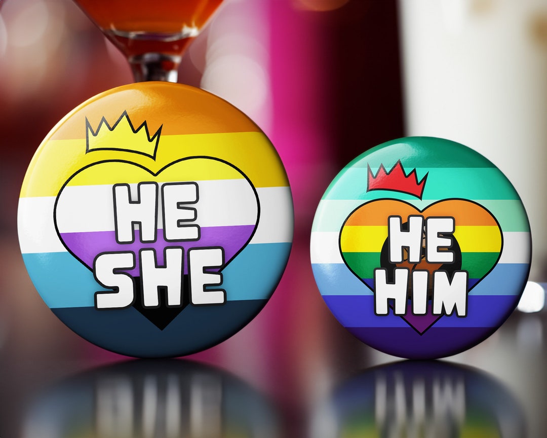 Custom Double Pride Flag Heart Pronoun Button Pin, Keychain, Magnet, Zipper Pull - Etsy