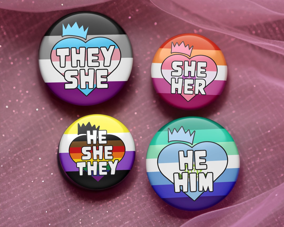 Double Pride Flag Heart Pronoun Button Pin, Keychain, Magnet, Zipper Pull - Etsy