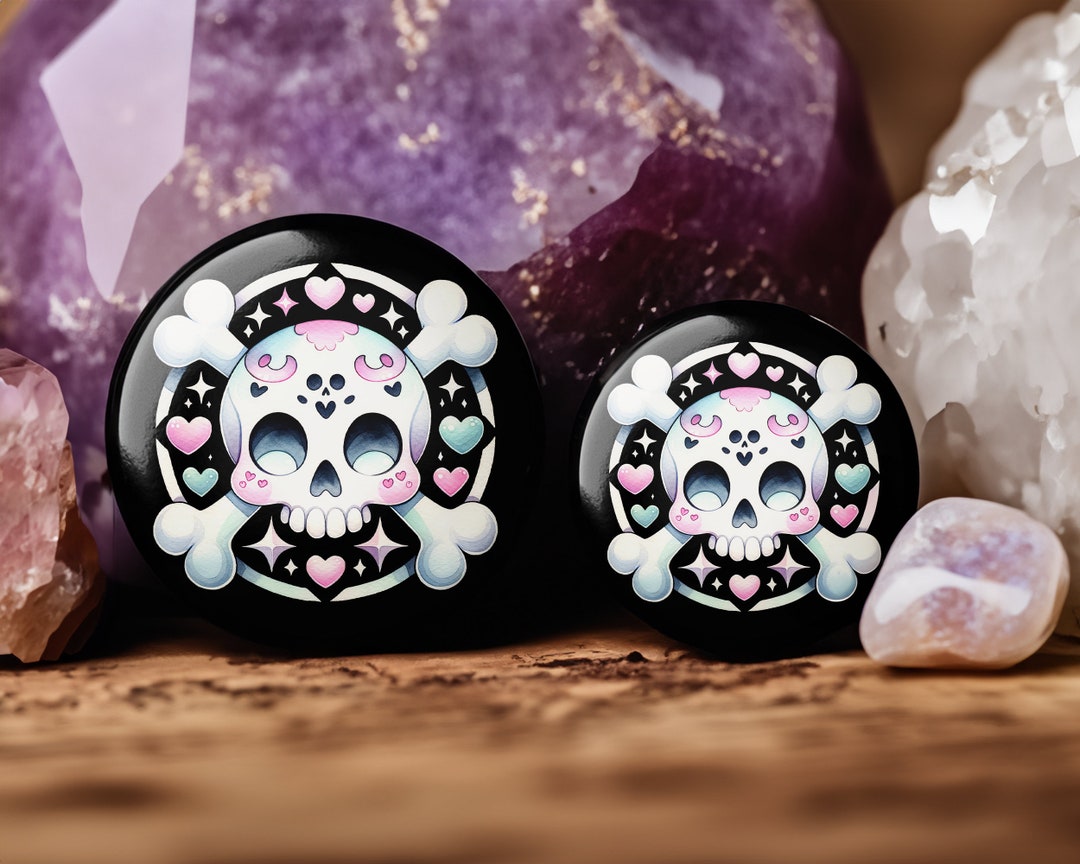 Pastel Goth Skull and Crossbones Button - Pin, Keychain, Magnet, Zipper ...