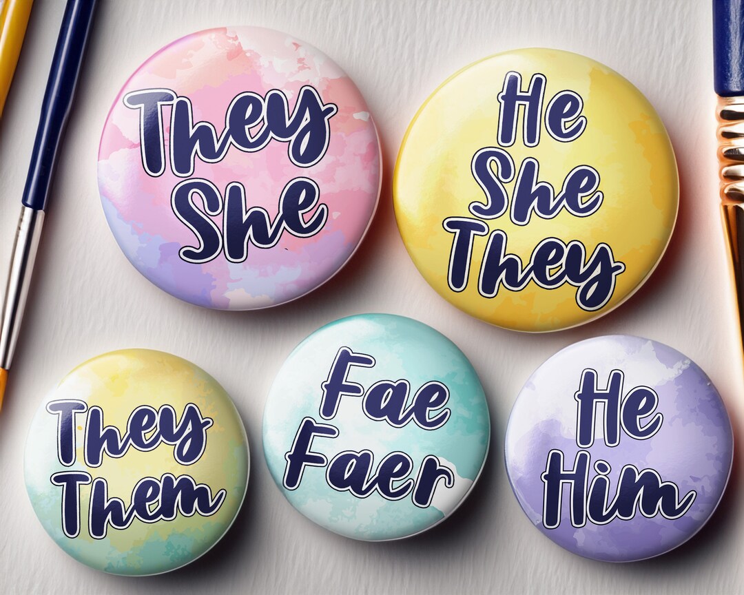 Customizable Pronoun Pin: Pastel Watercolor Button, Keychain, Magnet - Etsy
