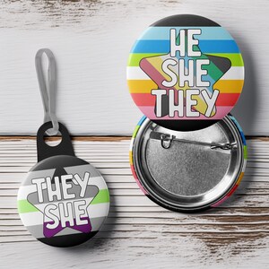 Custom Double Pride Flag Star Pronoun Button - Pin, Keychain, Magnet, Zipper Pull - Etsy